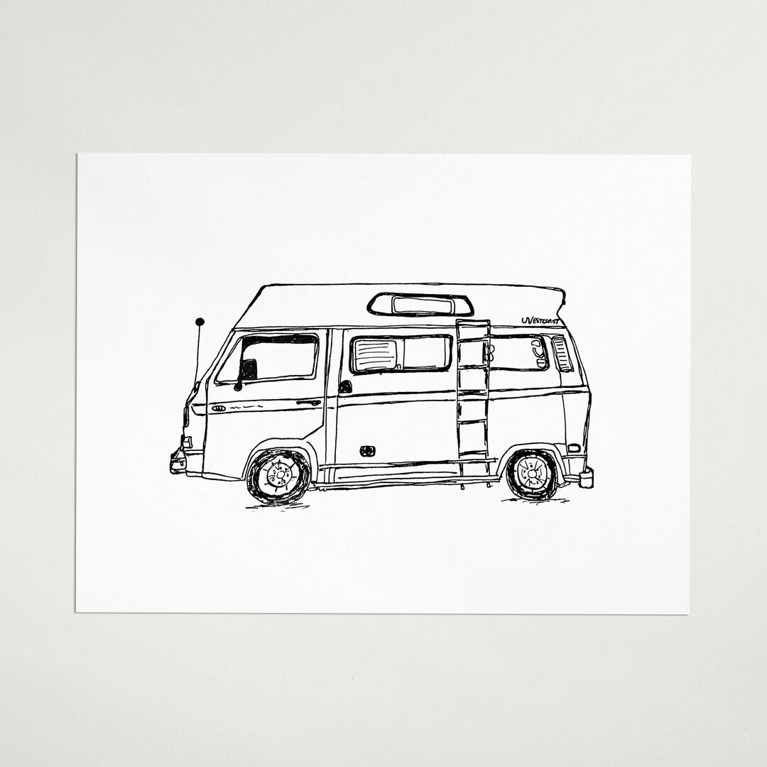 Westfalia Ink Sketch - Unframed Art Print of a Vintage Camper Van ...