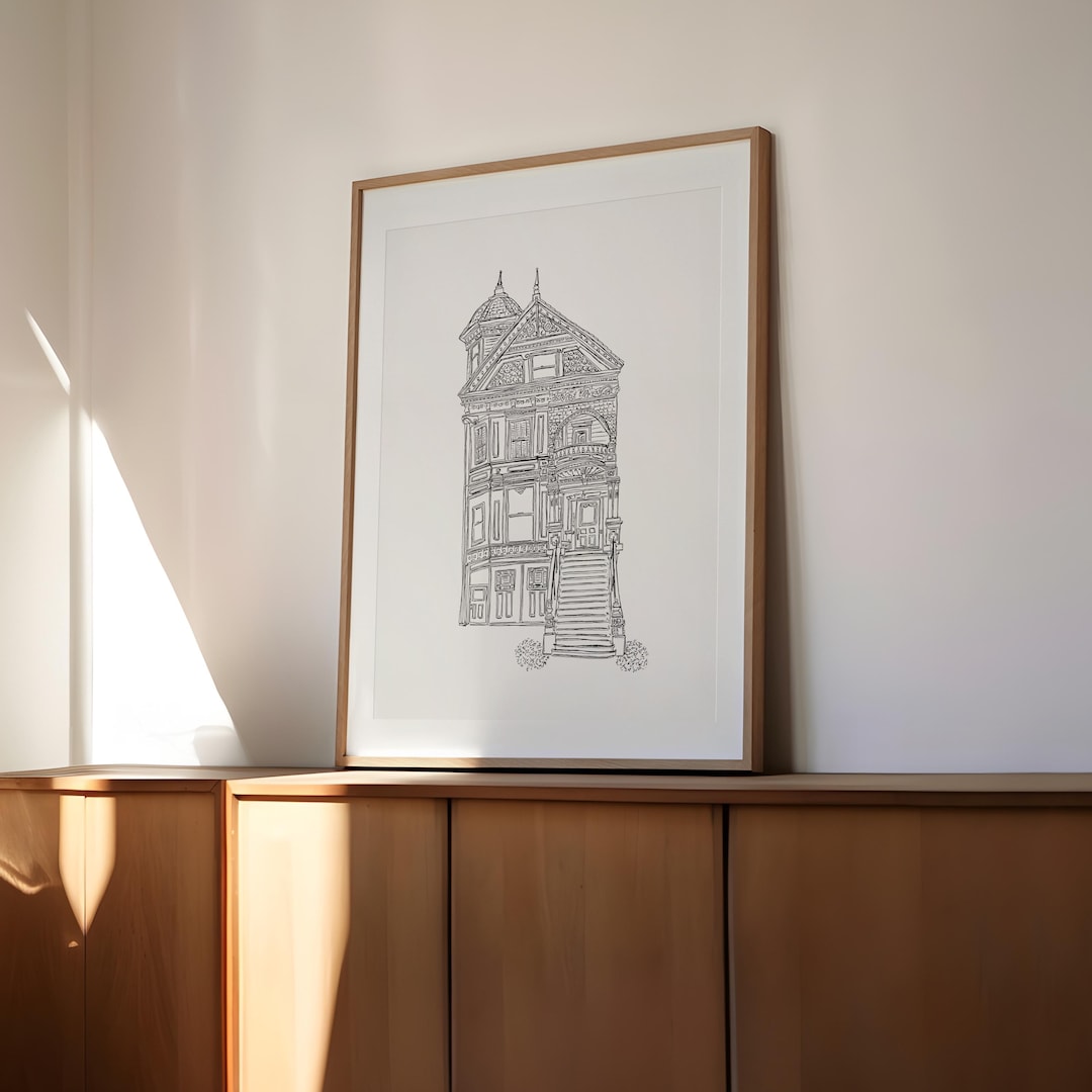 NOPA Victorian Ink Sketch - Unframed Art Print of a Detailed Queen Anne ...