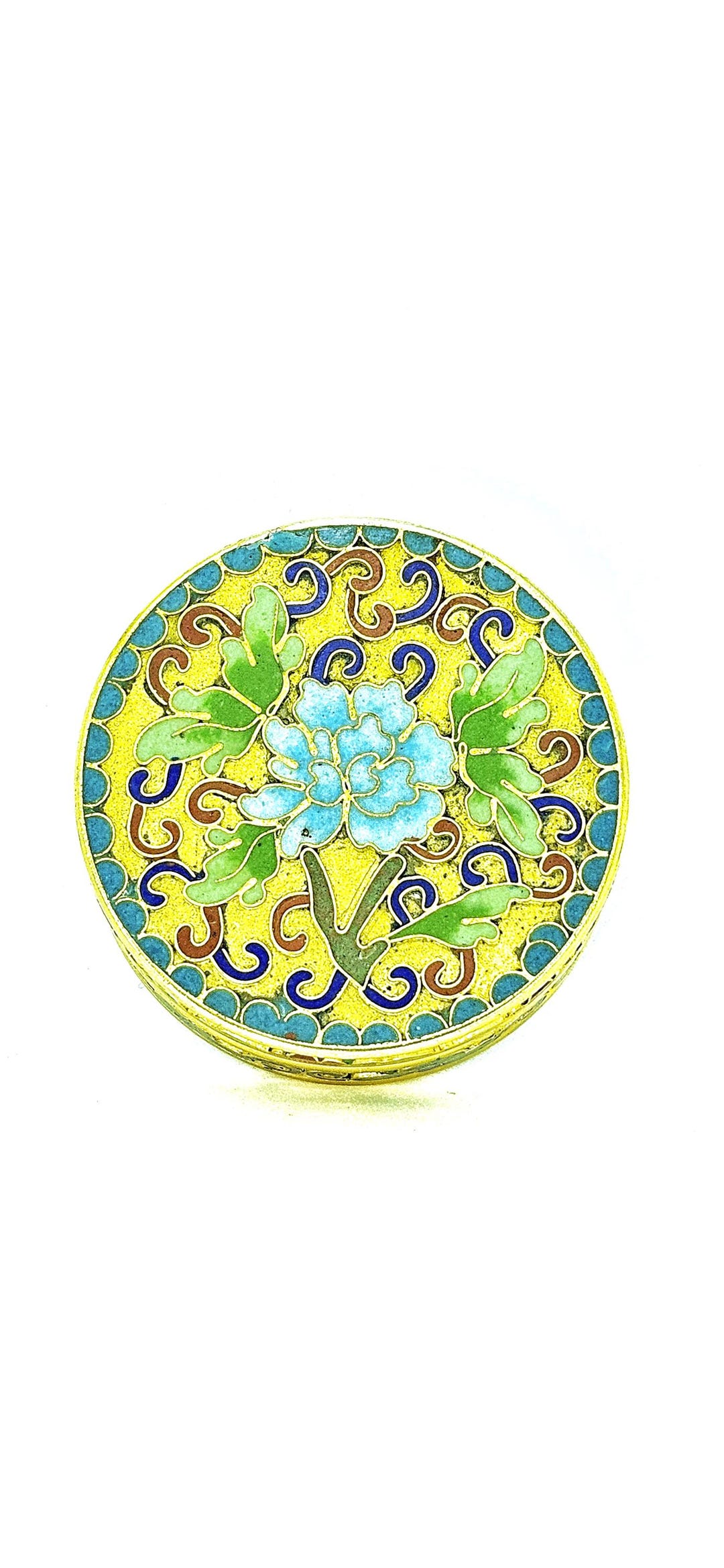 Vintage Chinese Cloisonne Opium Pill Box Blue Yellow Green Turquoise ...