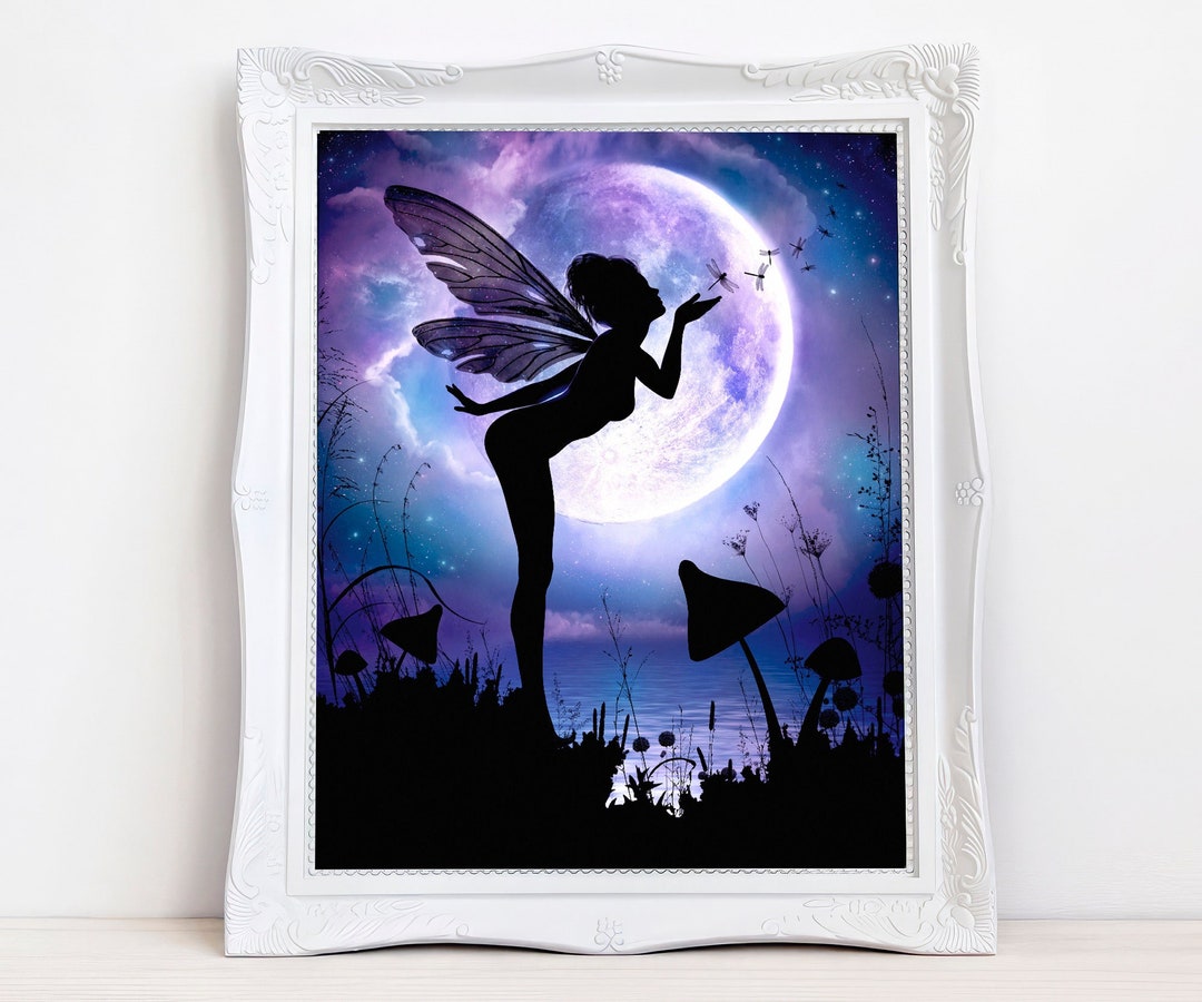 Fairy Moon Art Print: Celestial Goddess, Fae Silhouette - Etsy