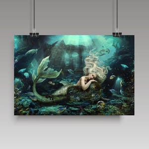 Underwater Fantasy Mermaid PRINT, Mermaid With Cello Art, Ocean Siren ...
