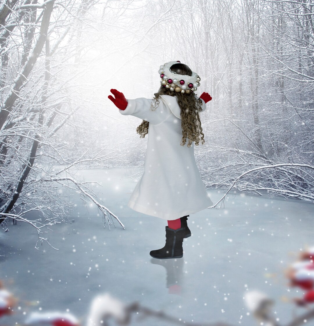 Winter Ice Digital Christmas Backdrop, Winter Forest Photoshop ...
