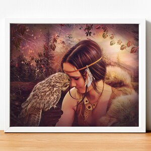 Spirit Animal Owl PRINT, Woman With Owl Wall Décor, Fantasy Friendship ...