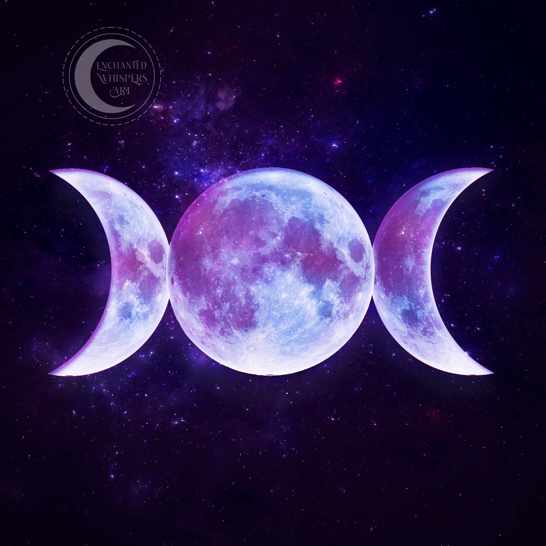 Triple Moon Goddess ART PRINT, Celestial Space Poster, Purple Moon Wall ...