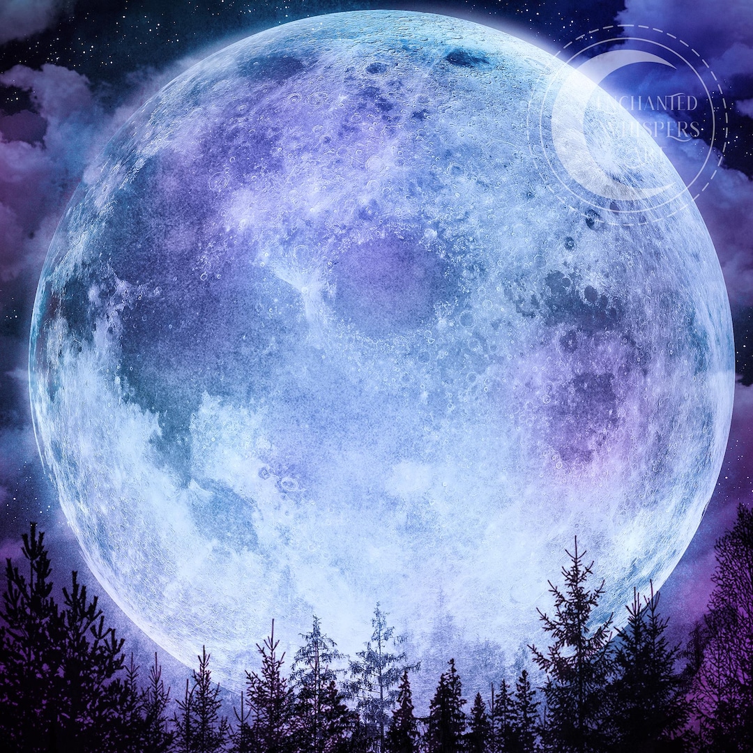 Super Moon Art PRINT, Celestial Fantasy Lunar Décor, Purple and Blue, Moon Wall Art, Starlit ...
