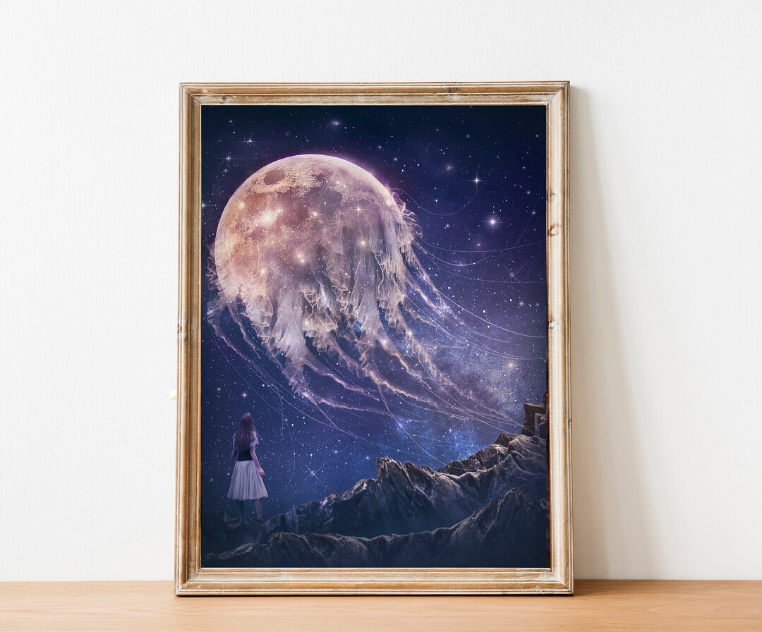 Surreal Jellyfish Moon Art Print - Celestial Fantasy Wall Décor - Etsy