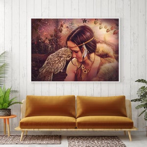 Spirit Animal Owl PRINT, Woman With Owl Wall Décor, Fantasy Friendship ...