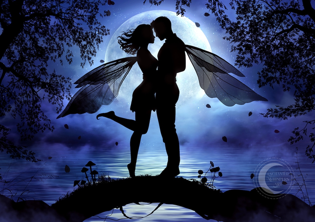 Magical Fae Lovers PRINT, Celestial Fairy Silhouette, Super Moon ...