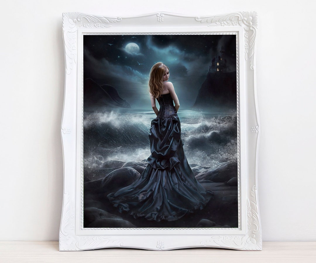 Gothic Fantasy Woman ART PRINT, Goth Female in Gown, Ocean Wall Art ...