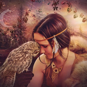 Spirit Animal Owl PRINT, Woman With Owl Wall Décor, Fantasy Friendship ...