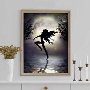 Fae Silhouette PRINT, Full Moon Fairy Art, Celestial Mystical Fantasy ...