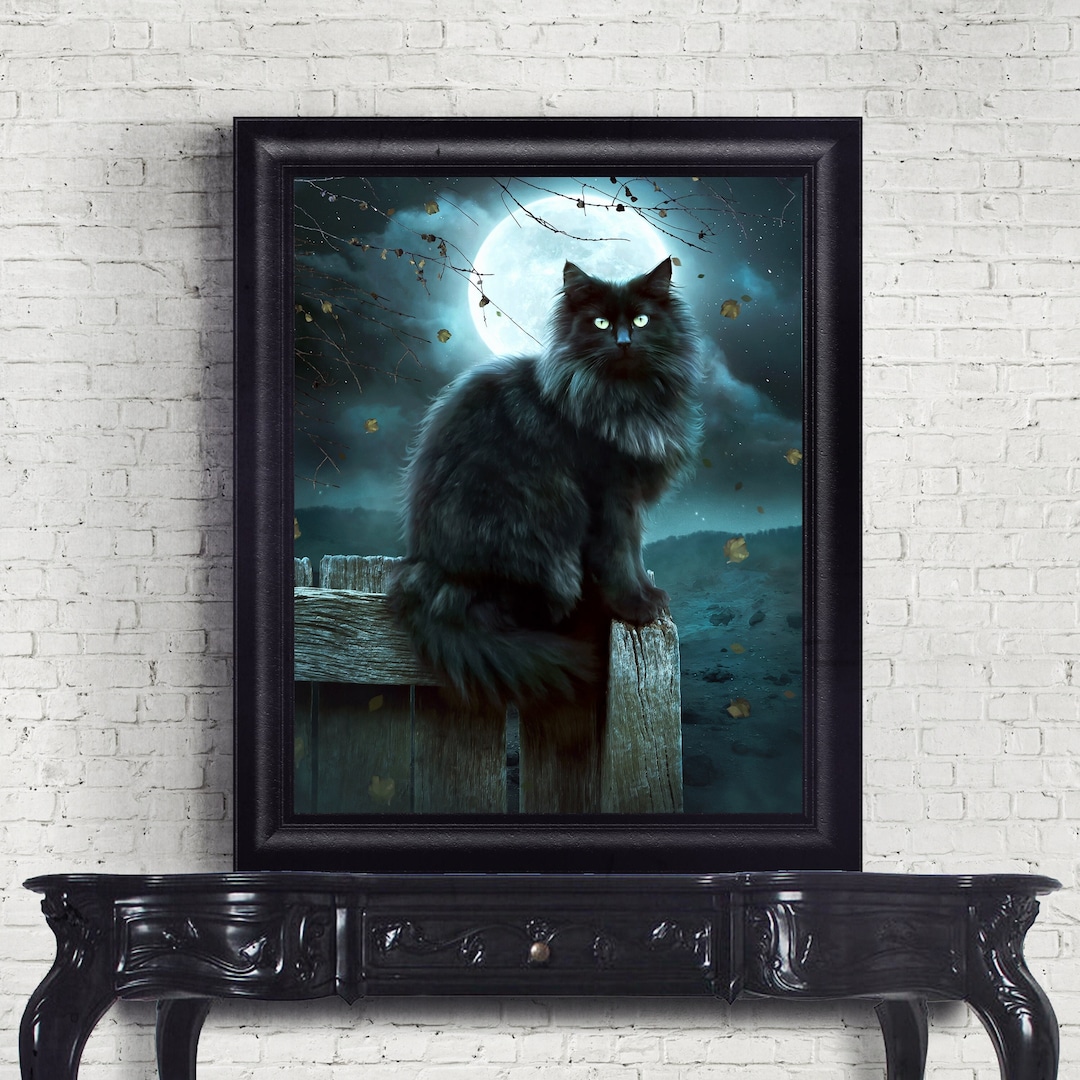 Gothic Black Cat ART PRINT, Fantasy Cat Wall Décor, Cat Picture, Cat ...