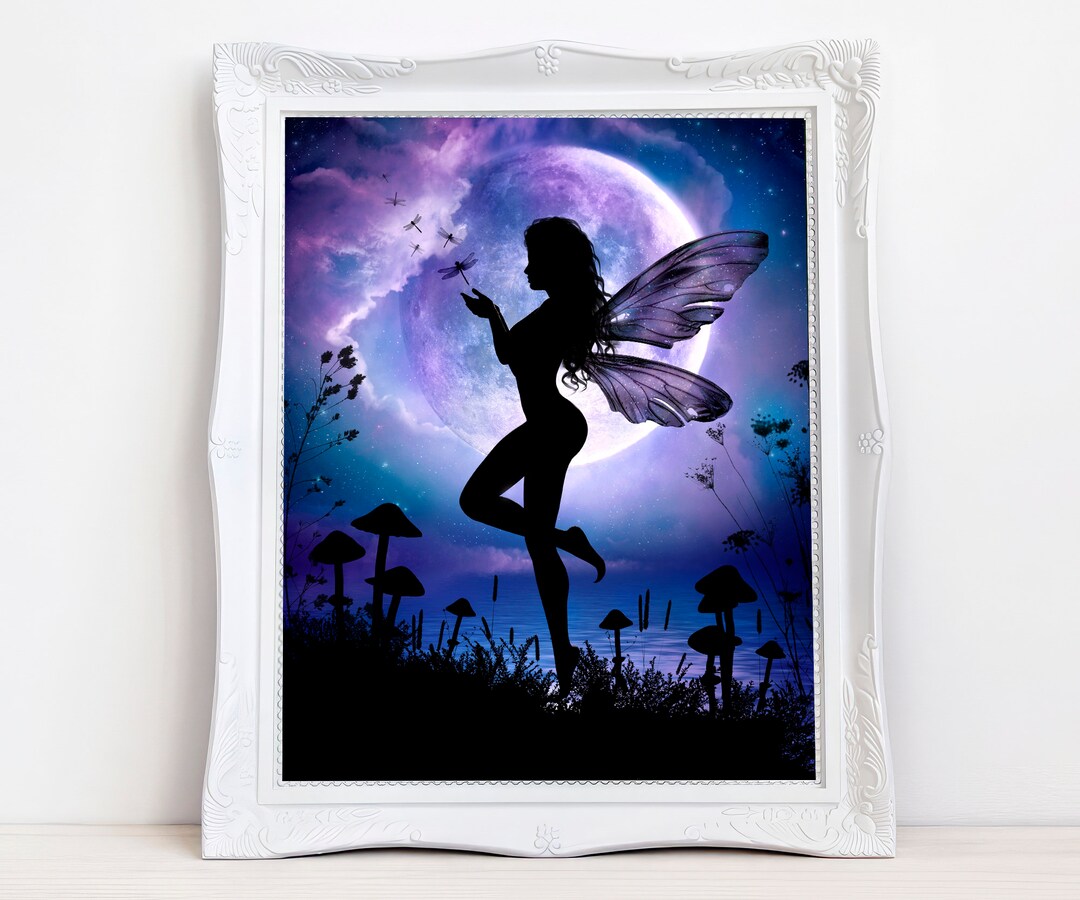Fantasy Fae ART PRINT Silhouette Fairy Poster Full Moon - Etsy