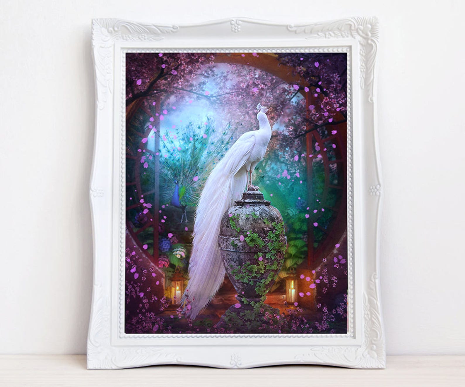 Fantasy Peacock Art Print White Peacock Wall Decor Colorful Etsy
