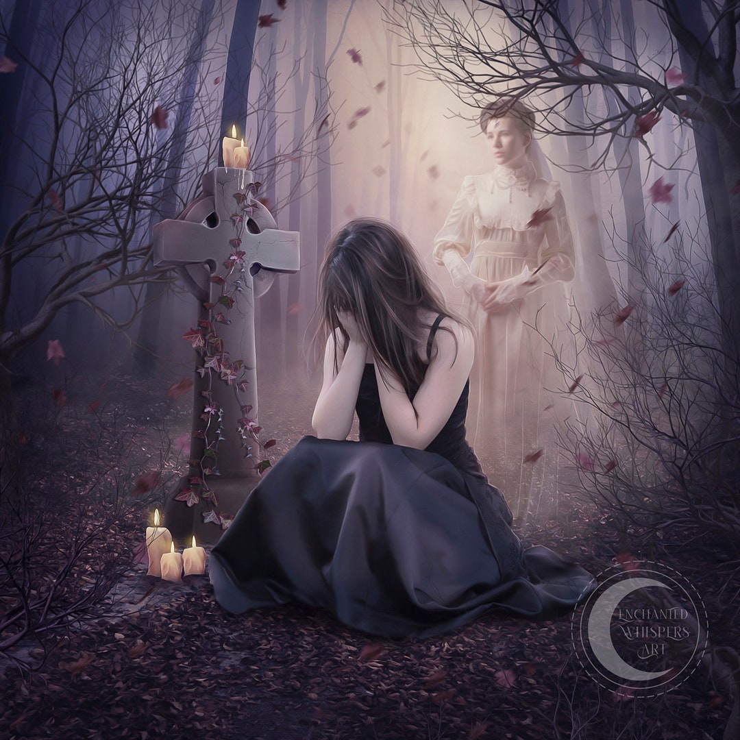 Gothic Woman Art Print - Victorian Ghost Grave, Dark Forest Wall Décor ...