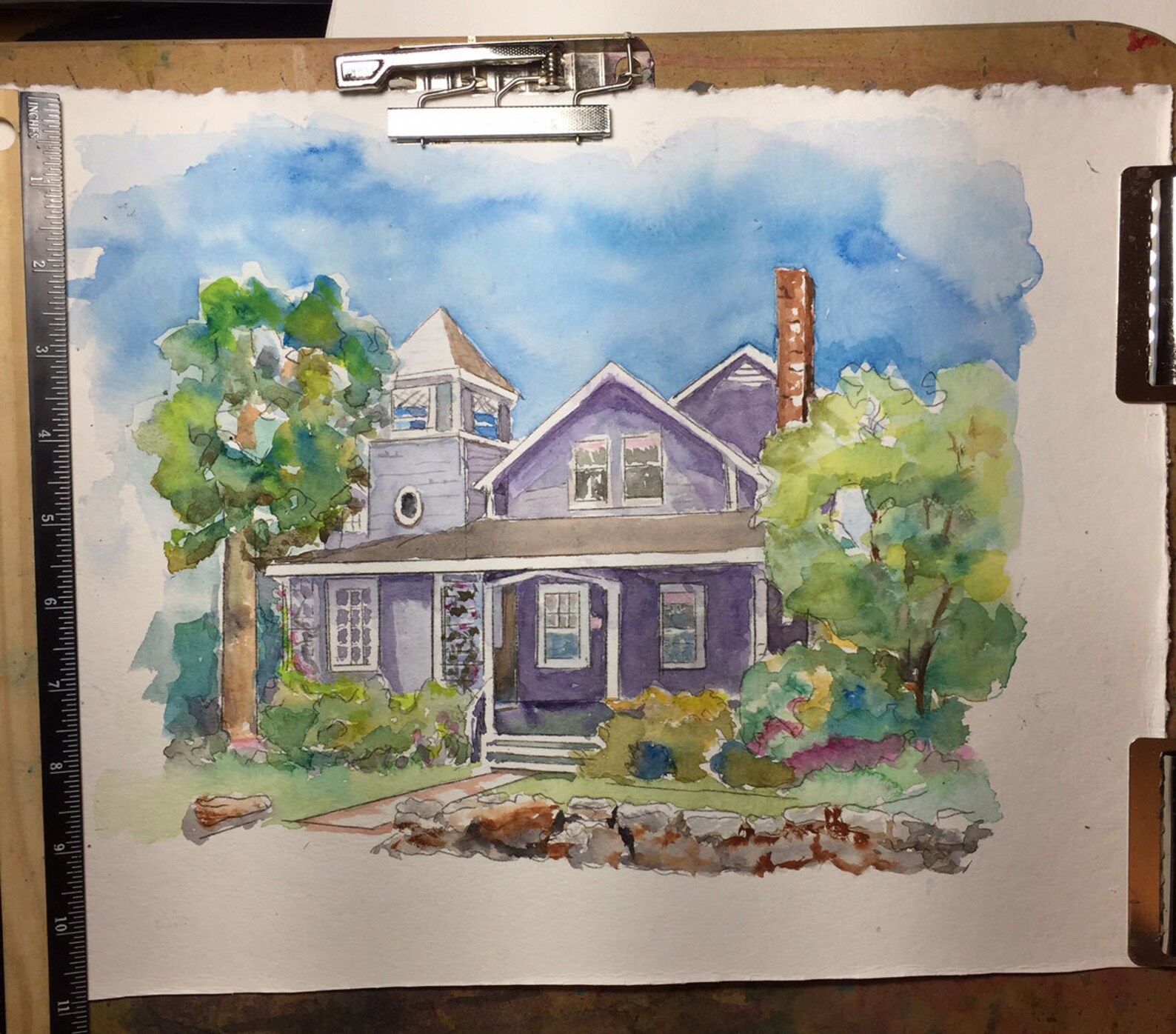 Custom Watercolor Painting House Cabin Church Lake | Etsy