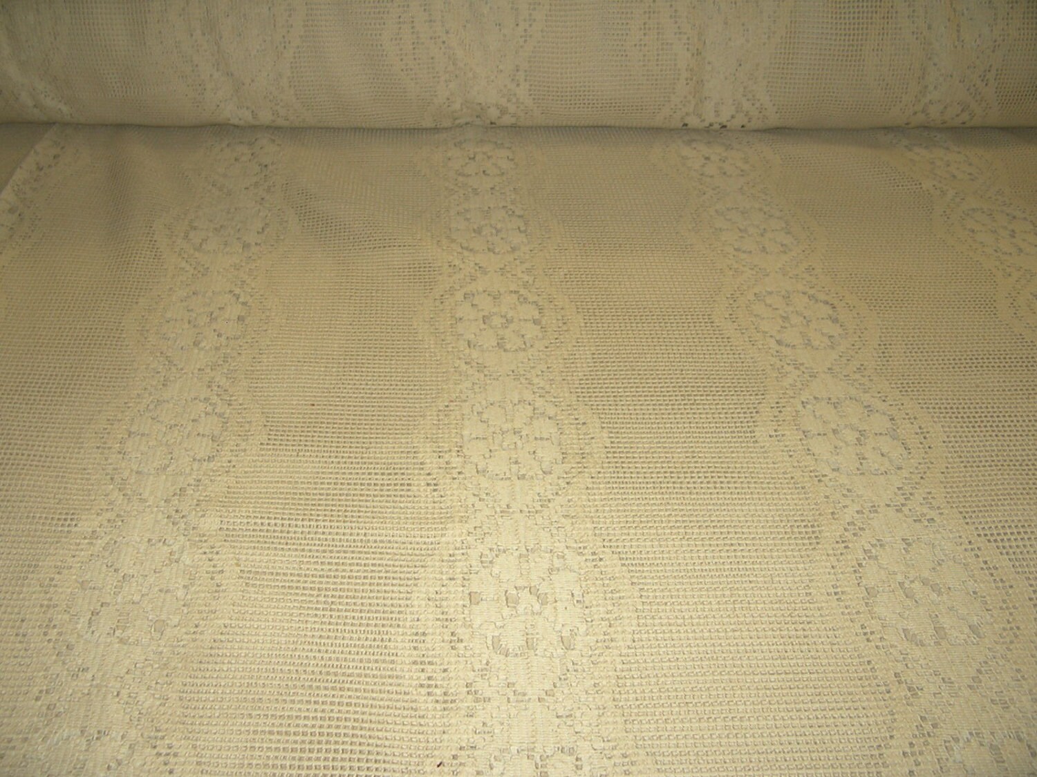 Vintage Open Weave Floral Crochet Look Cotton Imported Drapery Fabric ...