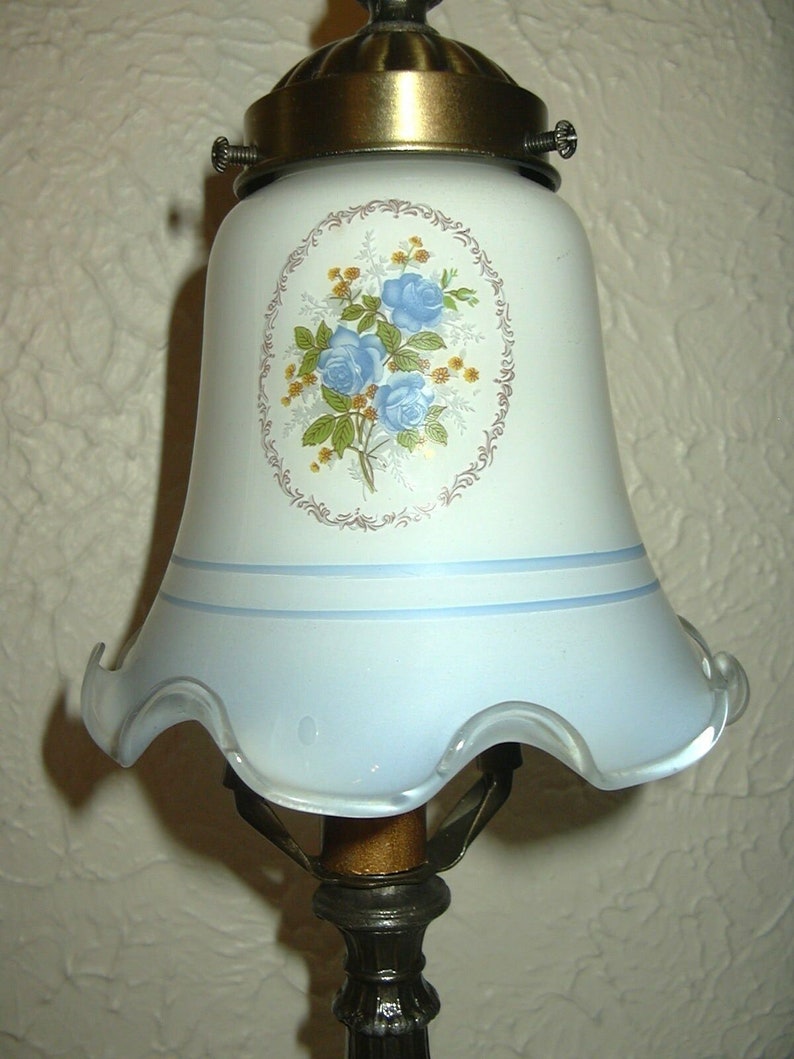 Tiffa-mini Look Alike Accent Table Lamp Lily Design W/ Blue Floral ...