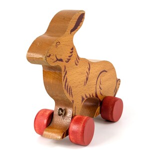 Wooden Rabbit Bunny Toy on Wheels 1970s German Vintage - Etsy