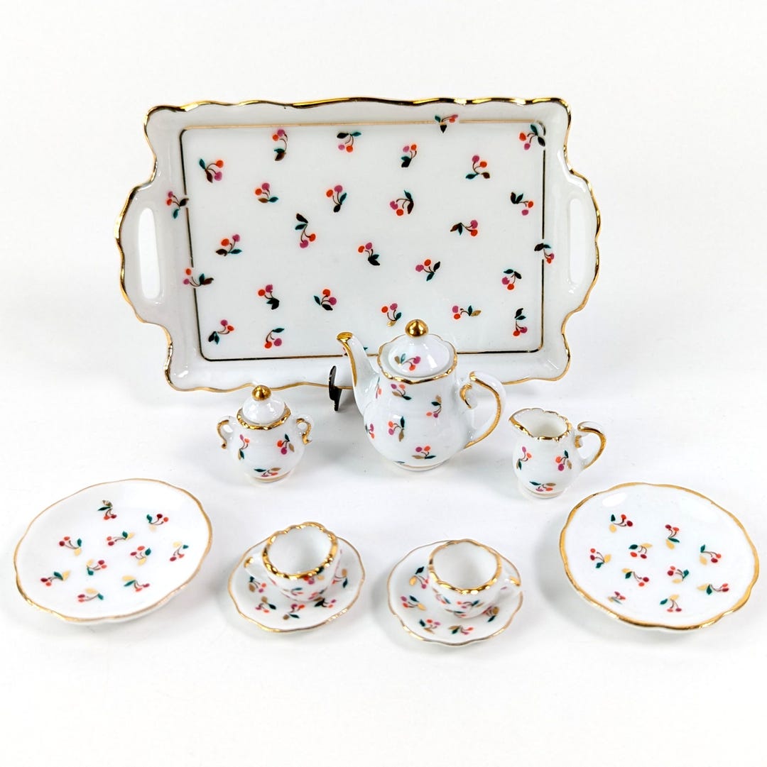 Miniature China Tea Set Reutter Porcelain Germany Cherry Pattern Mib ...