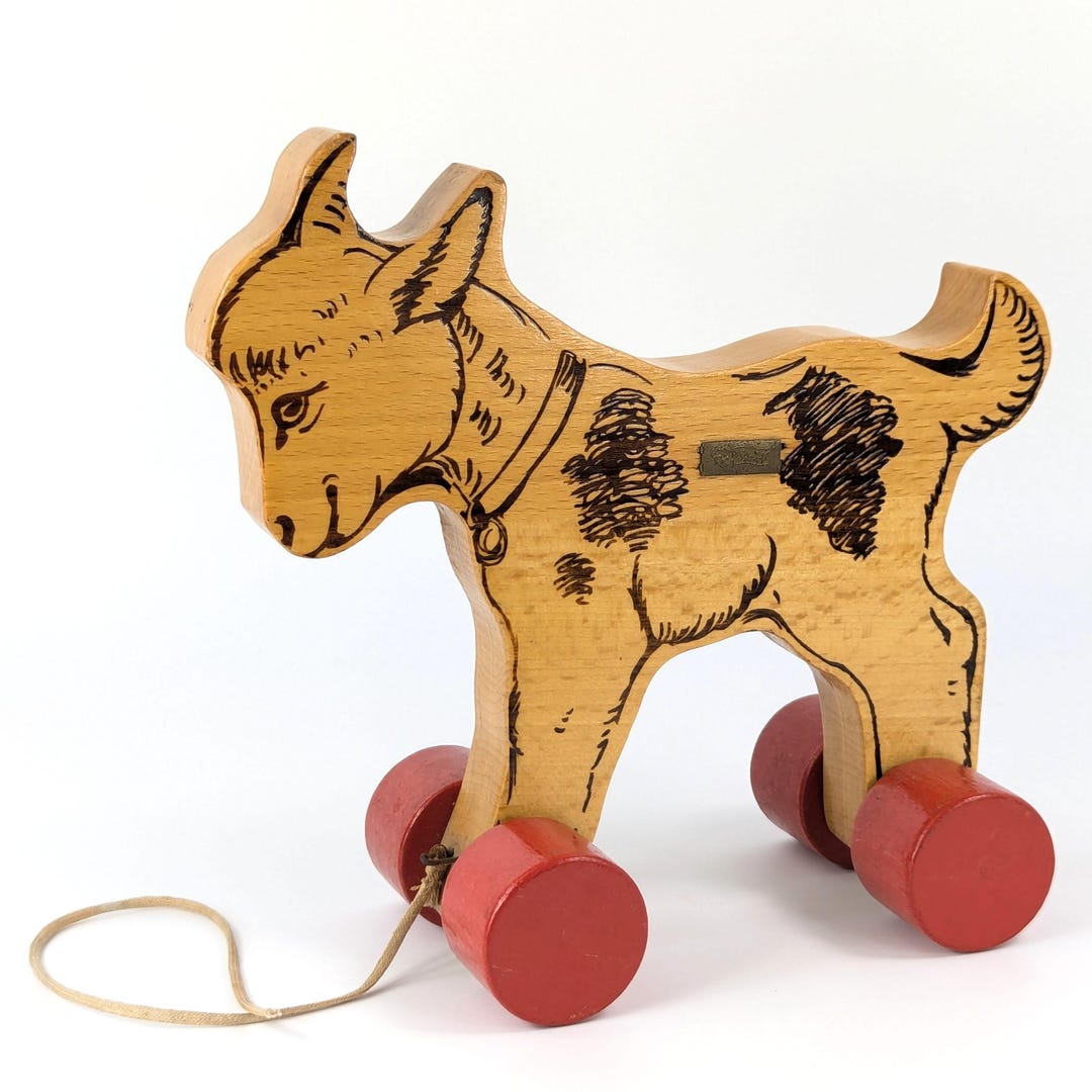 Steiff Wooden Goat on Wheels 8 Inches With ID Vintage 1969 to 1974 Pull ...