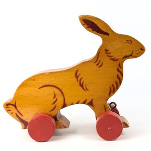 Wooden Rabbit Bunny Toy on Wheels 1970s German Vintage - Etsy