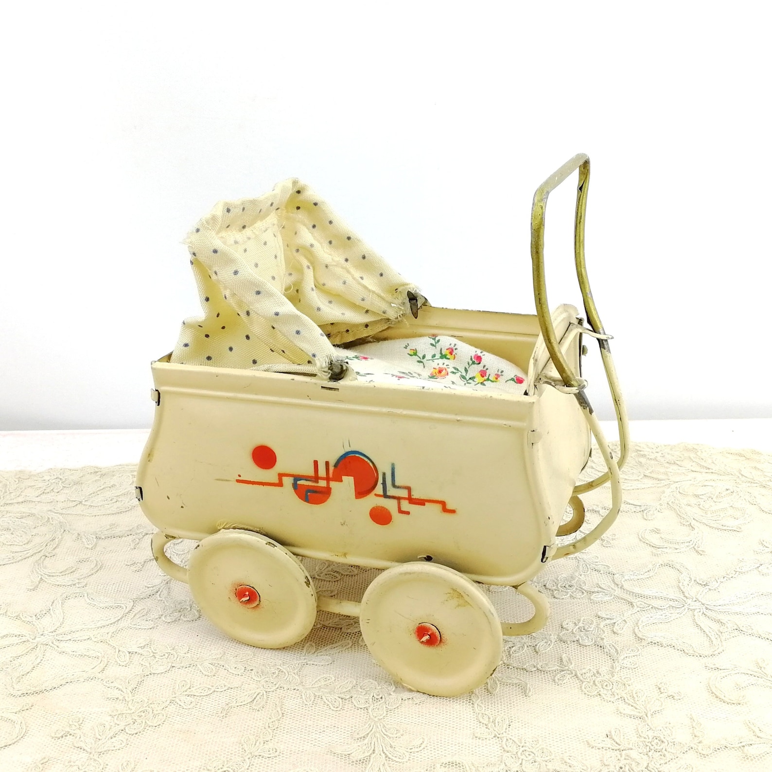 Art Deco Tin Doll Stroller Pram Baby Buggy 1920s German Made 5 Inches ...
