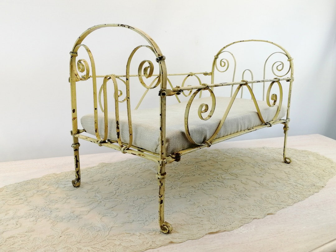 Antique Doll Cot White Metal 14 by 7 Inches 1910s German Made With ...