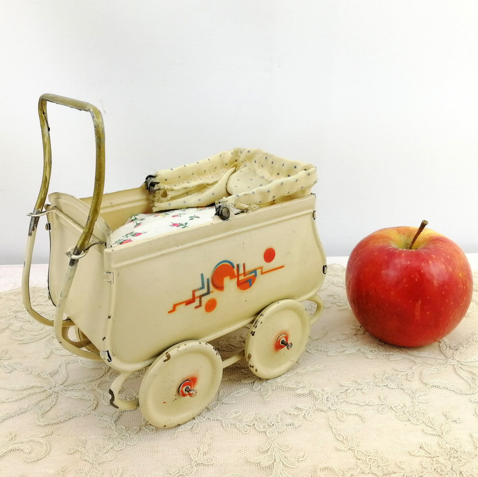 Art Deco Tin Doll Stroller Pram Baby Buggy 1920s German Made 5 Inches ...