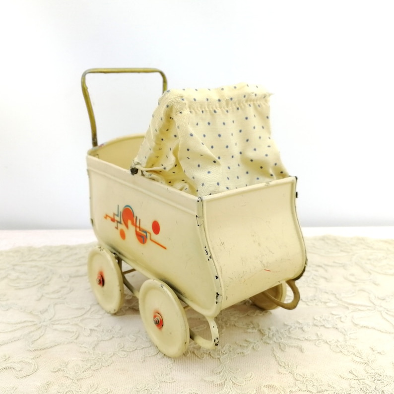 Art Deco Tin Doll Stroller Pram Baby Buggy 1920s German Made 5 Inches ...