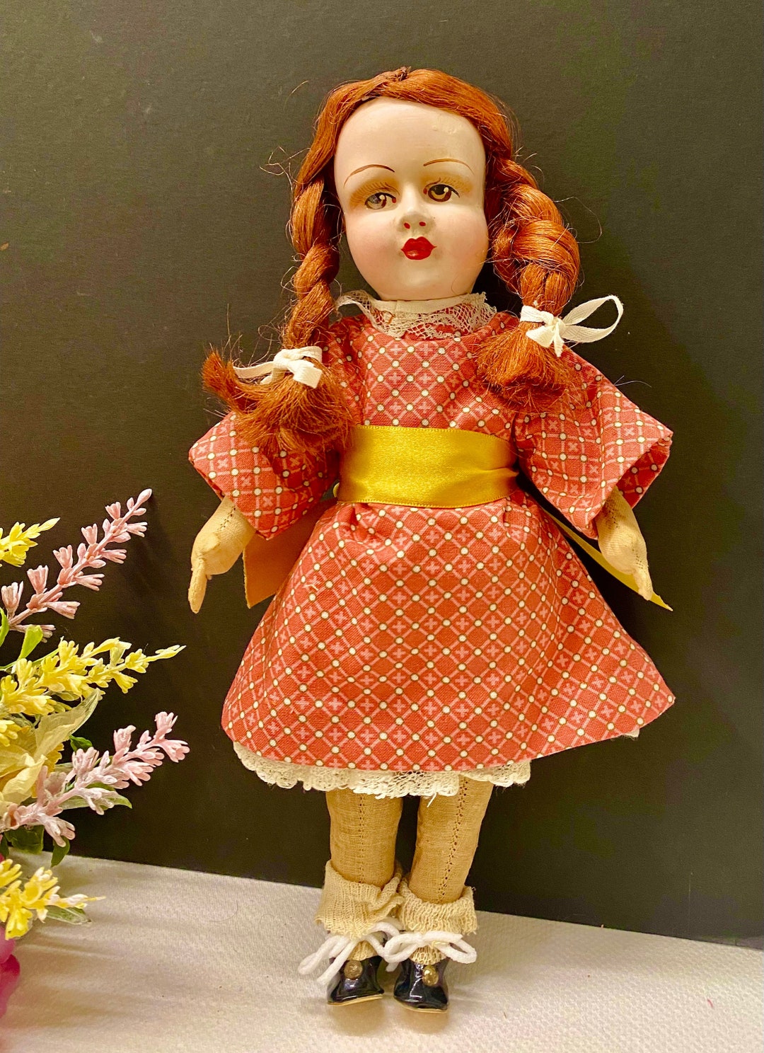 Cute Antique Doll Paper Mache Head. Red Hair. Very Unusual - 11 Inches ...