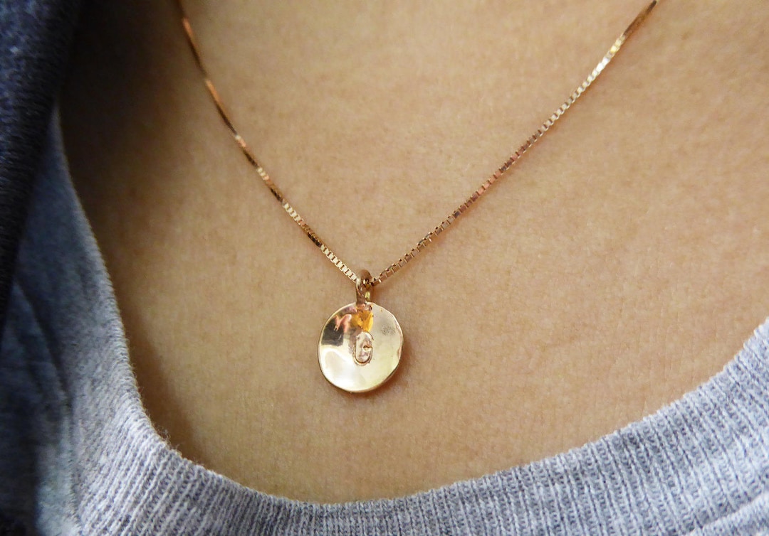 Tiny 14k Gold Initial Necklace. Initial Pendant. Letter Charm Necklace ...