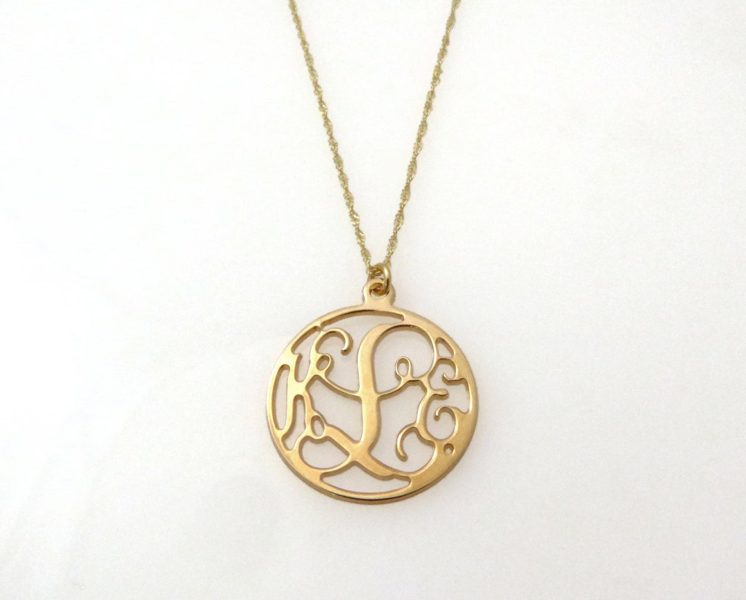 14k Gold Monogram Necklace. Personalized Initial Necklace.personalized ...