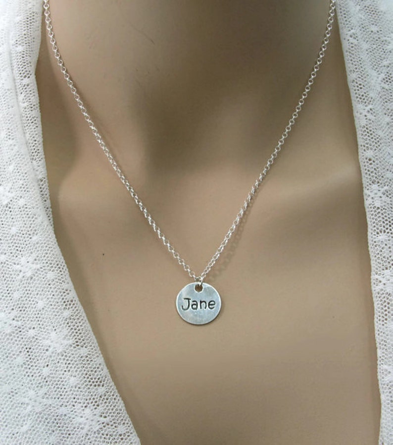 Sterling Silver Round Name Plate. Silver Name Necklace. | Etsy