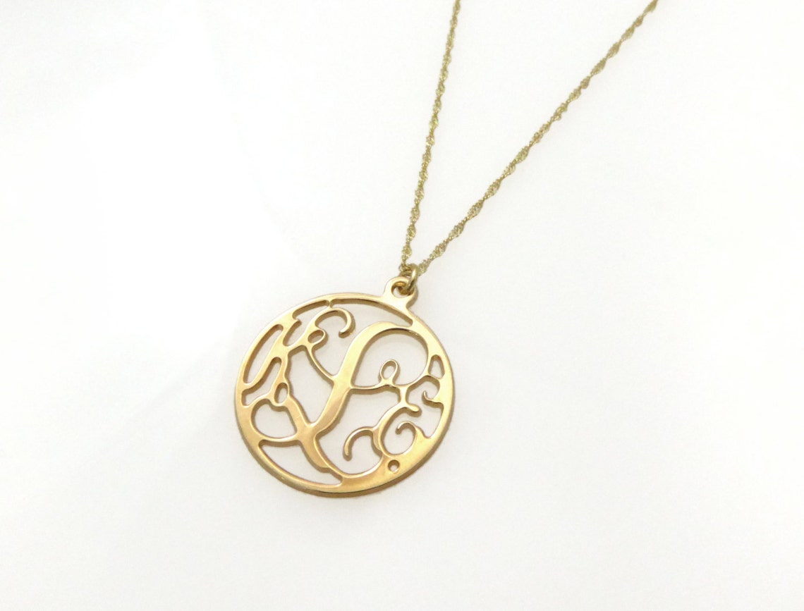 14k Gold Monogram Necklace. Personalized Initial | Etsy
