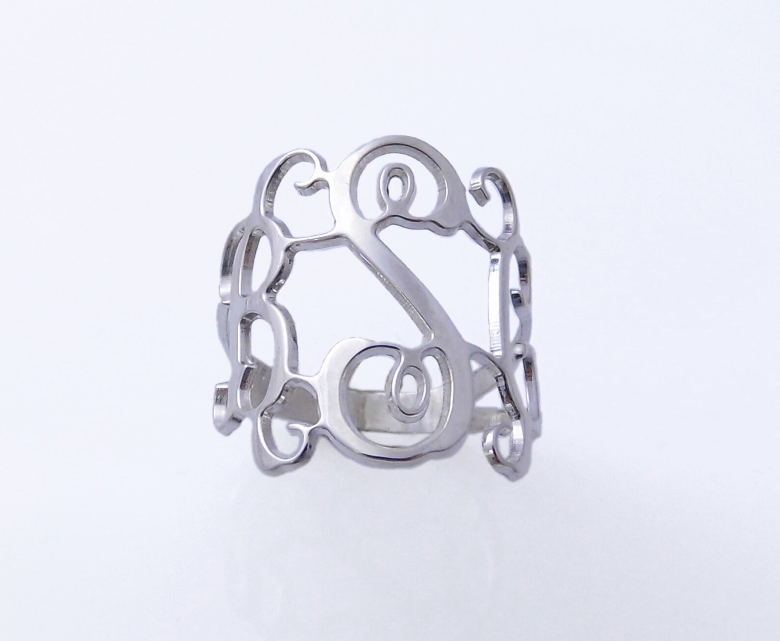 Monogram Ring Sterling Silver Monogram Ring Unisex Ring - Etsy
