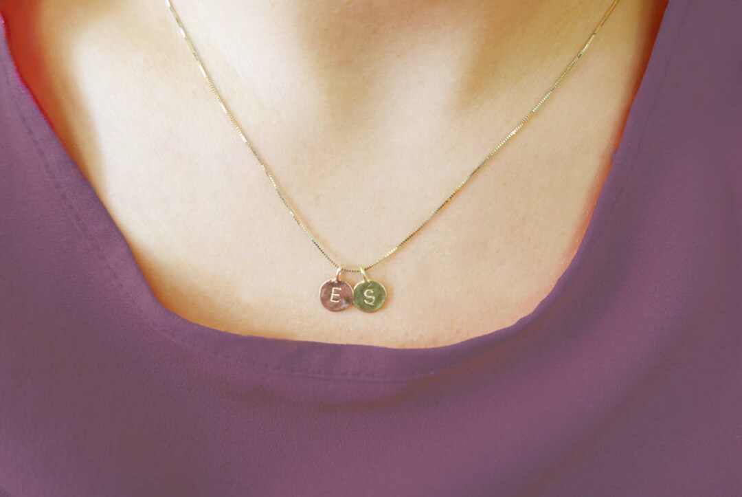 14k Gold Initials. Double Initials Pendant. 2 Letter Charm Necklace. 2 ...