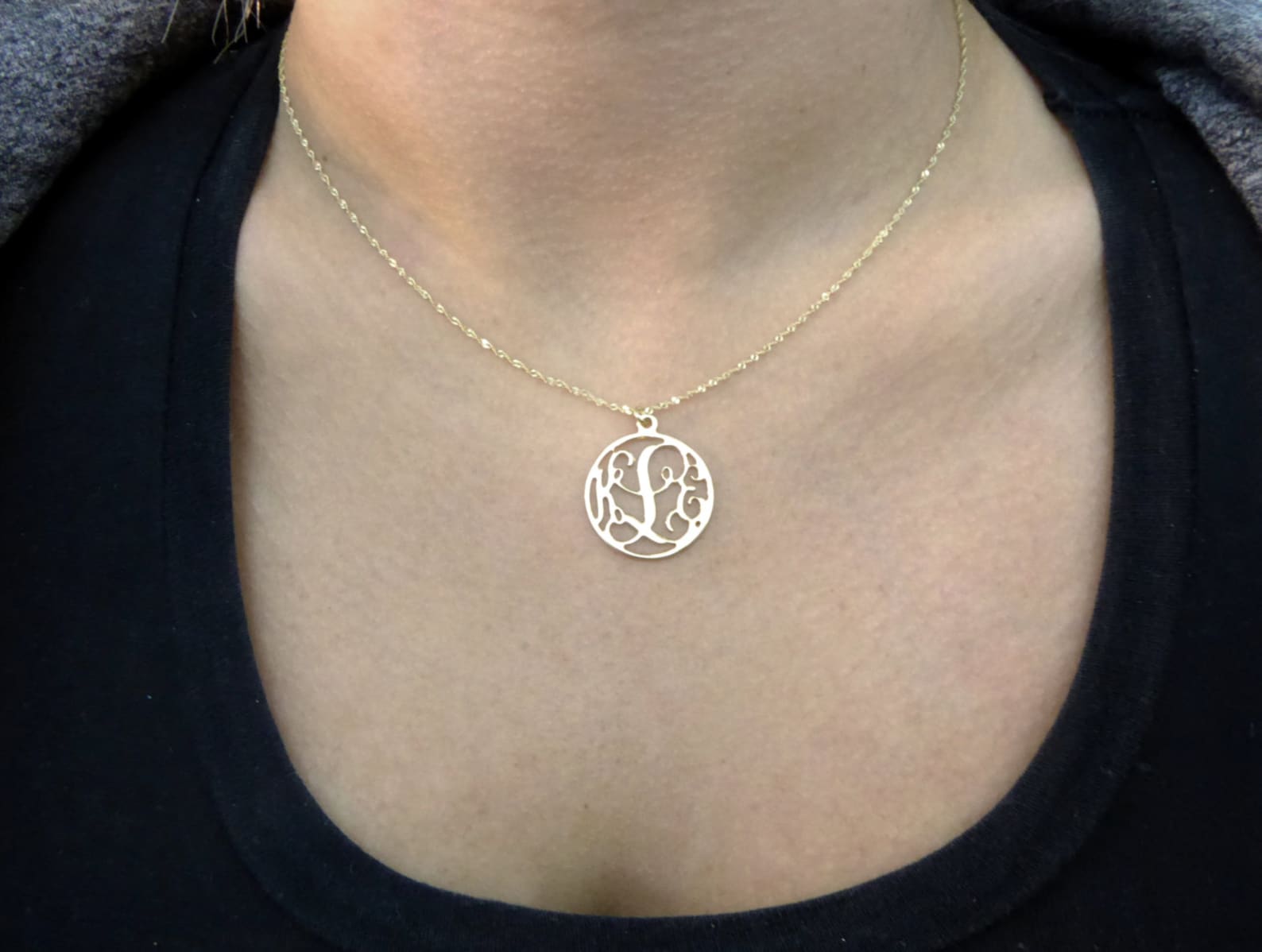 14k Gold Monogram Necklace. Personalized Initial | Etsy