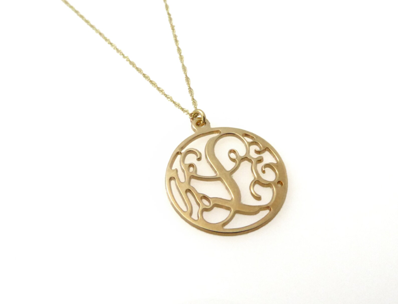 14k Gold Monogram Necklace. Personalized Initial | Etsy