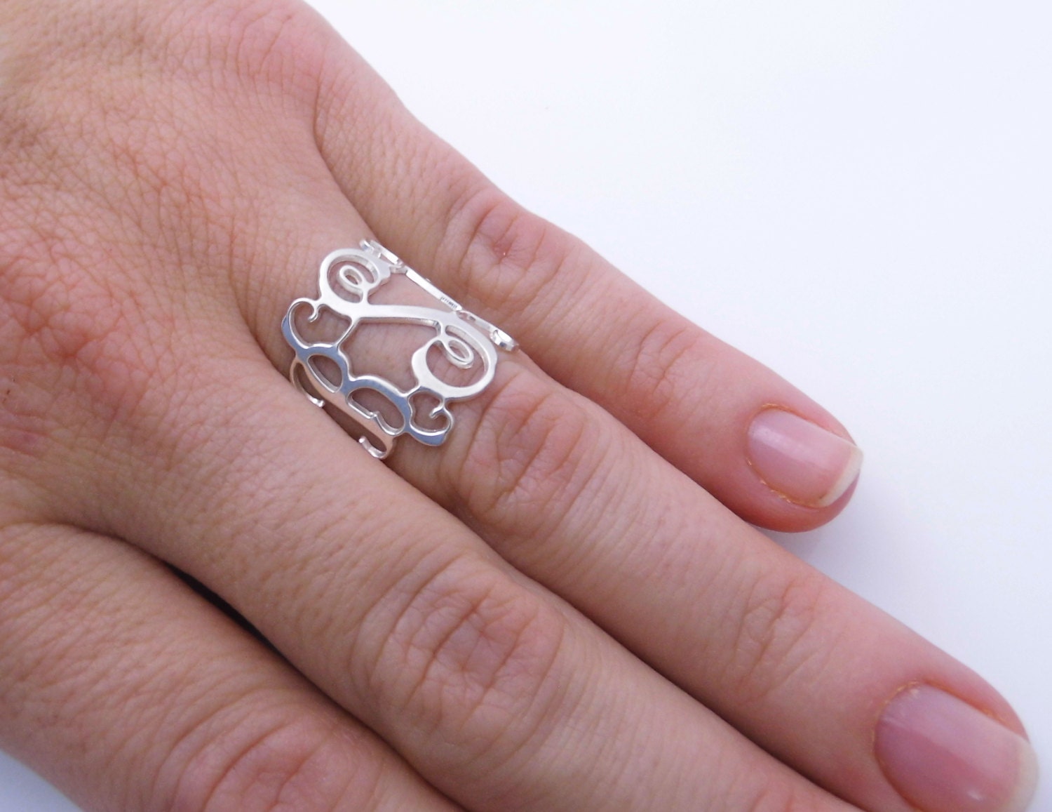 Monogram Ring Sterling Silver Monogram Ring Unisex Ring | Etsy