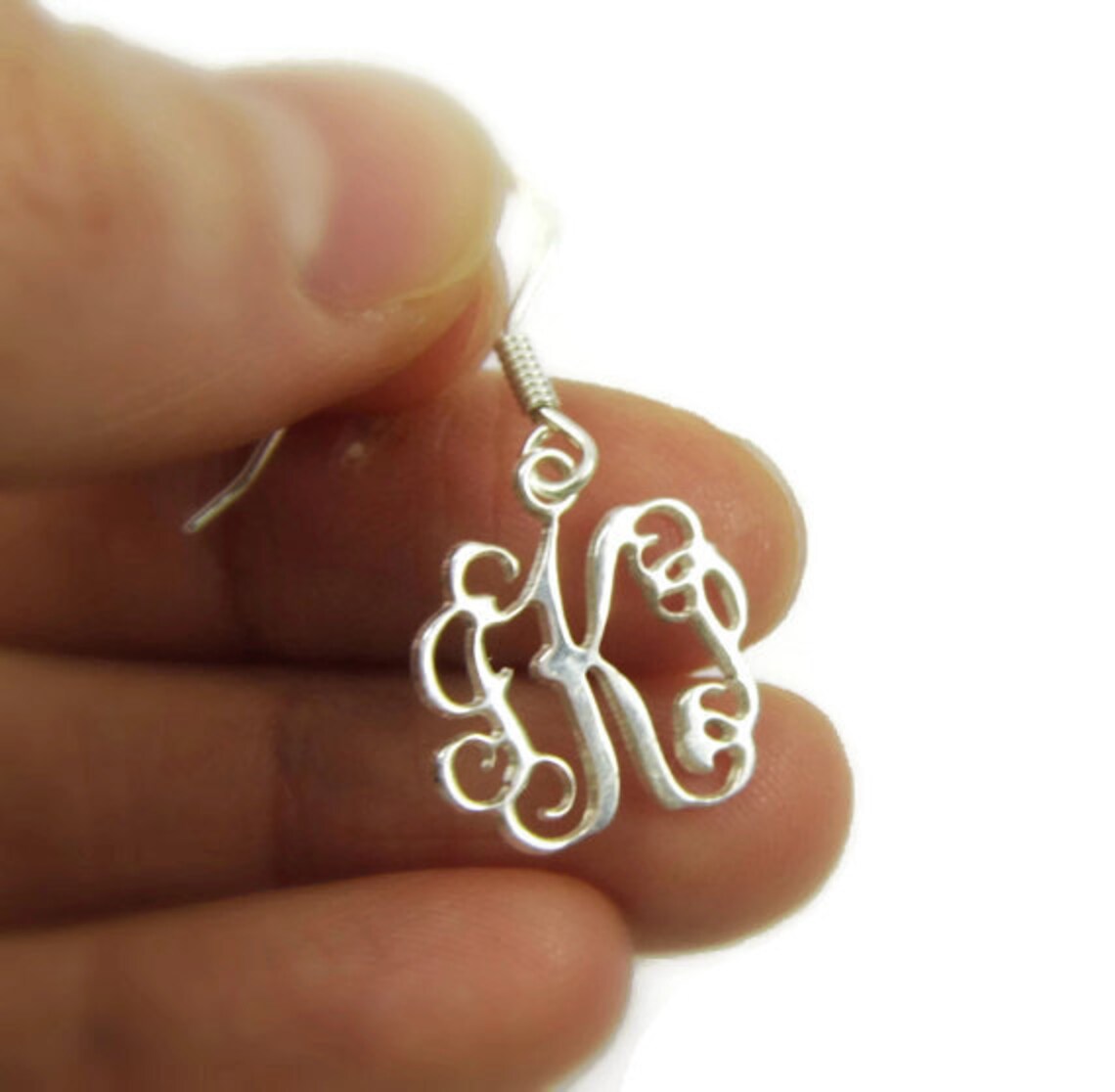 Monogram dangle earrings. silver monogram earrings. 0.8 | Etsy