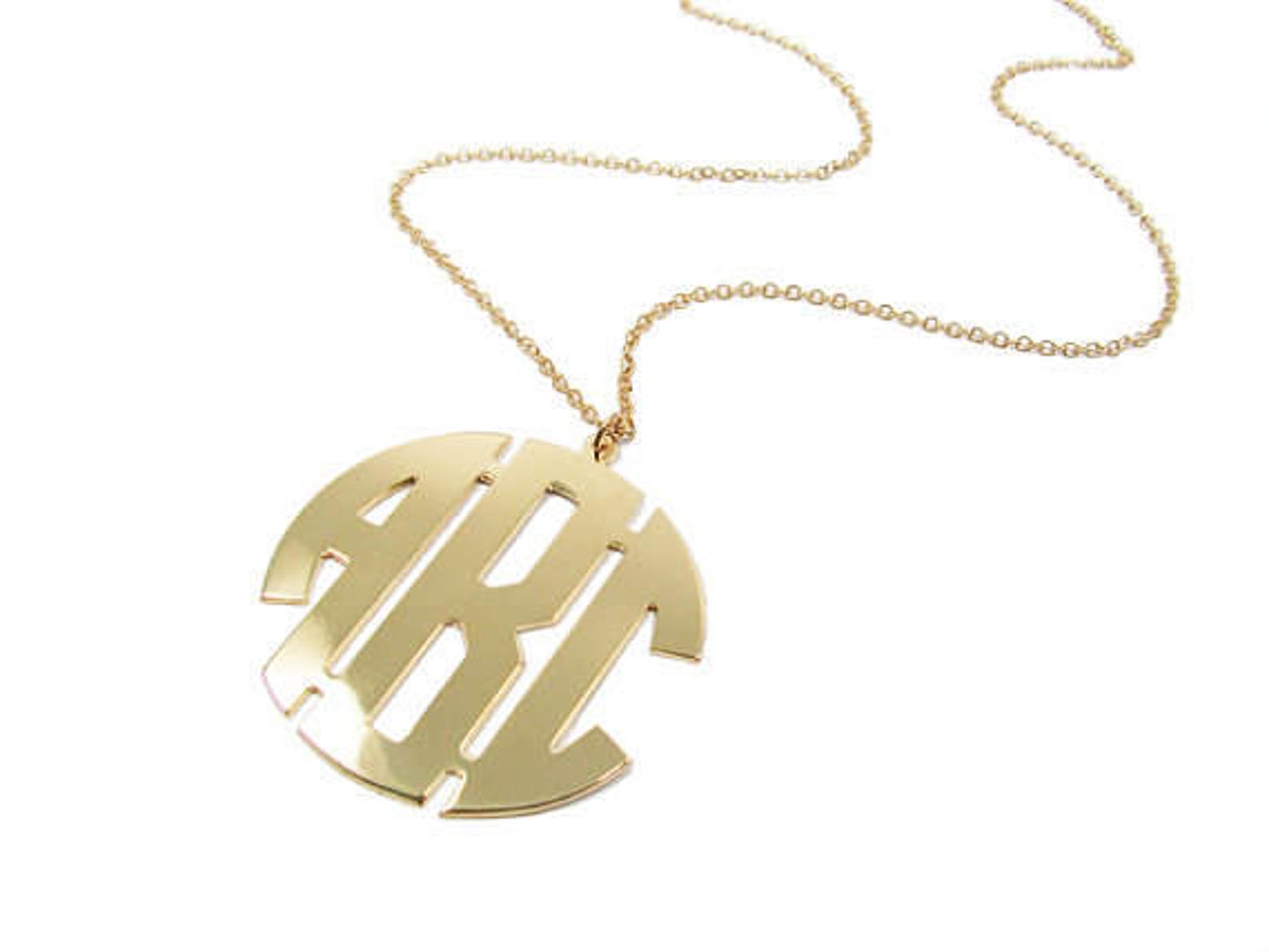Gold 14k Monogram Pendant. Personalized Initial Necklace. - Etsy