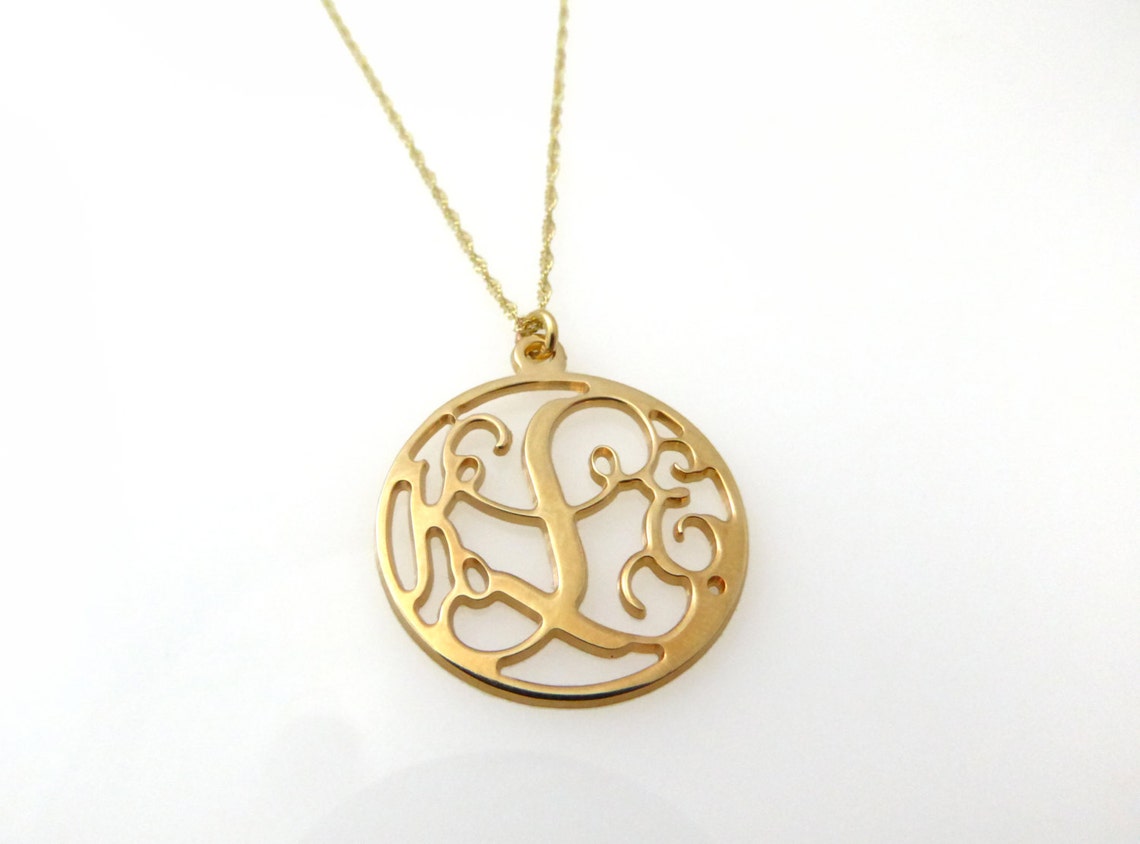 14k Gold Monogram Necklace. Personalized Initial | Etsy