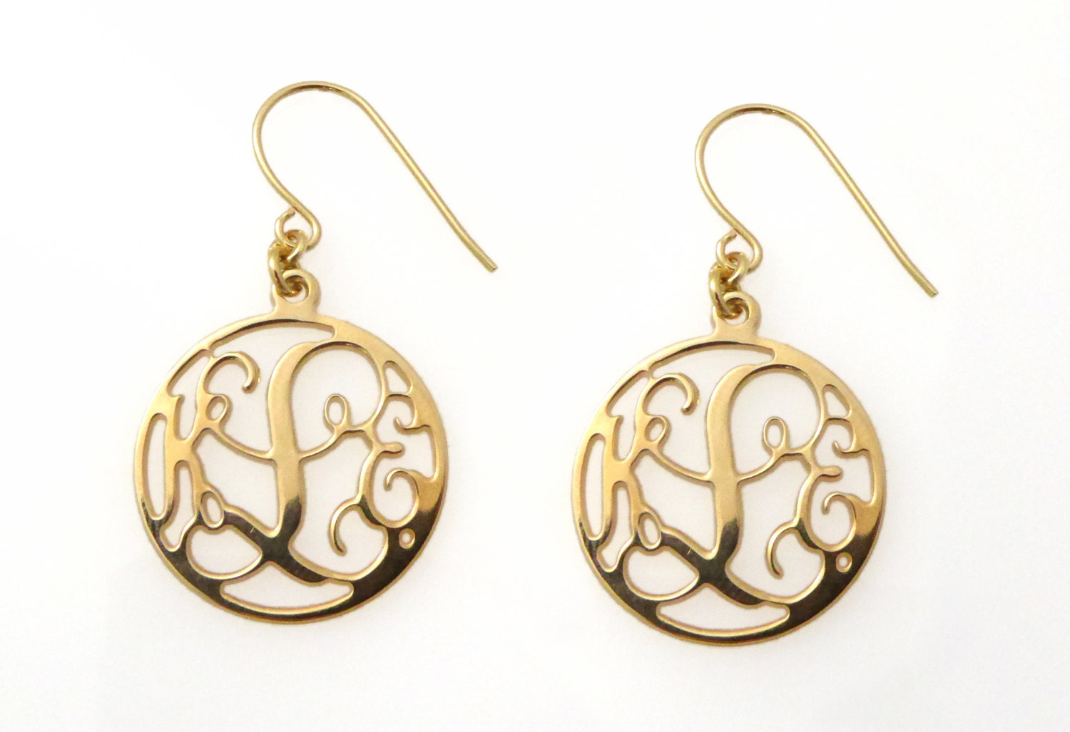 Monogram Dangle Earrings. Gold Monogram Earrings. 0.8" Monogram ...