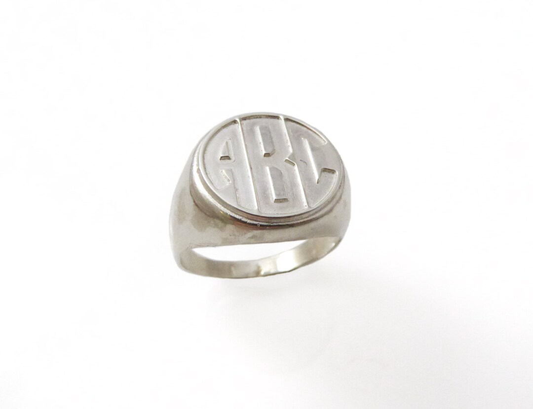 Men Monogram Ring. College Ring. Initials Ring. Silver Monogram Ring. Men Initial Band. Mens ...