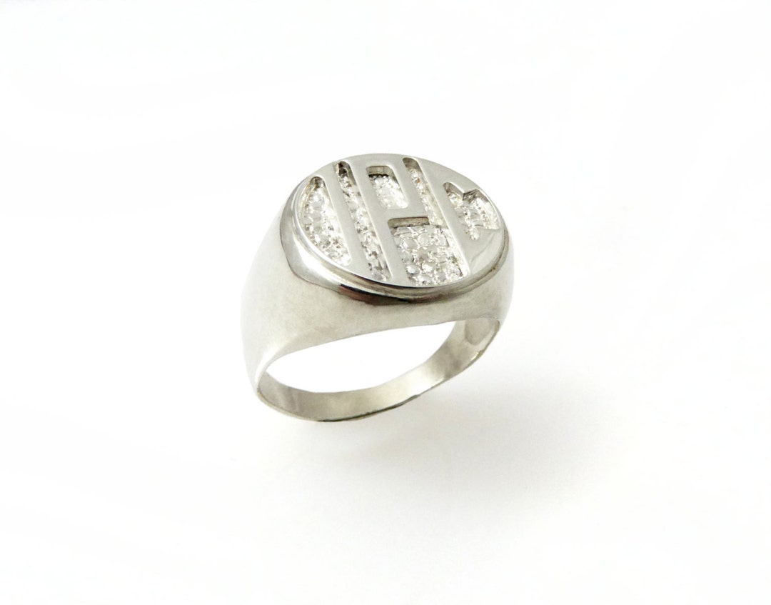 Men Monogram Ring. College Ring. Initials Ring. Silver Monogram Ring ...