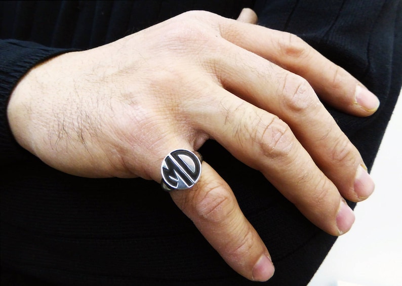 Men Monogram Ring. College Ring. Initials Ring. Silver Monogram Ring ...