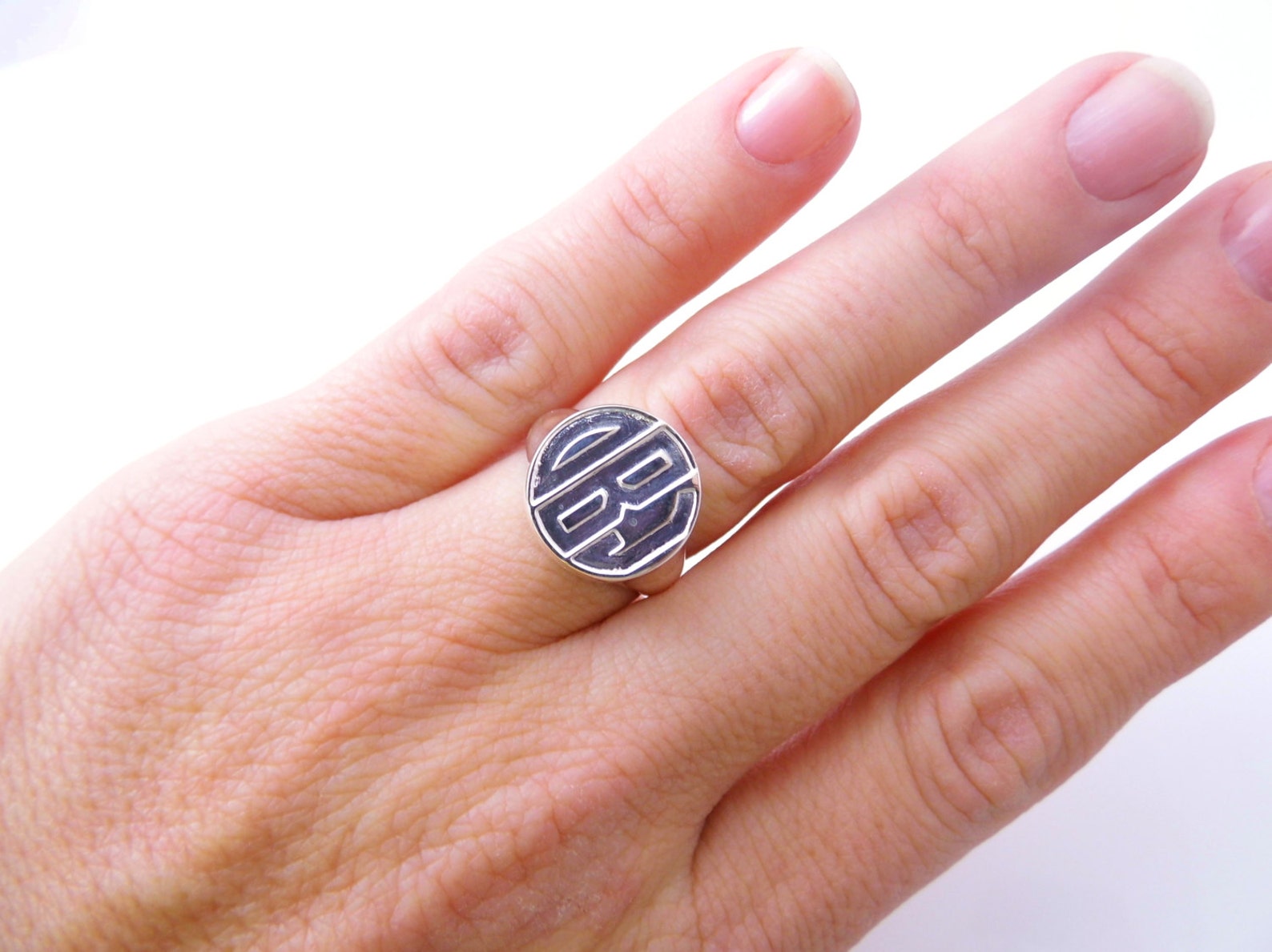 Monogram ring. Sterling silver ring. Silver monogram ring. | Etsy