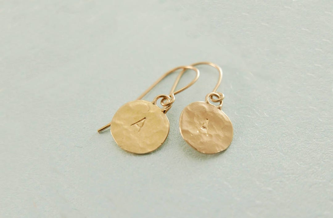 1 Initial Earrings. Gold Monogram Earrings. Gold Earrings. Personalized ...