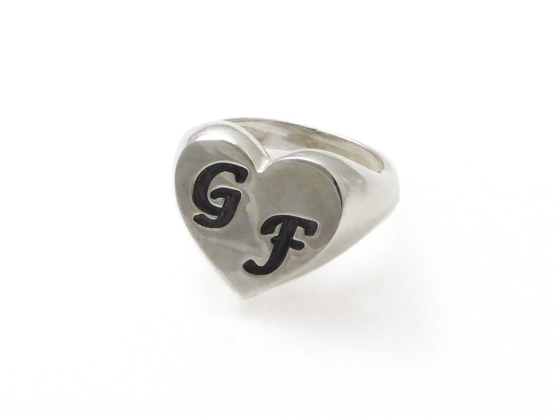 Heart Monogram Ring. College Ring. Initial Ring. Silver Monogram Ring ...